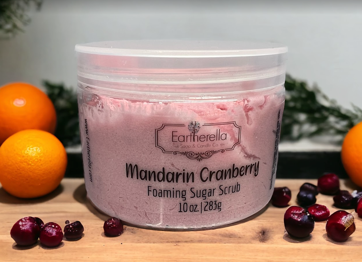 MANDARIN CRANBERRY Exfoliating Foaming Sugar Body Scrub, 10 oz jar ...